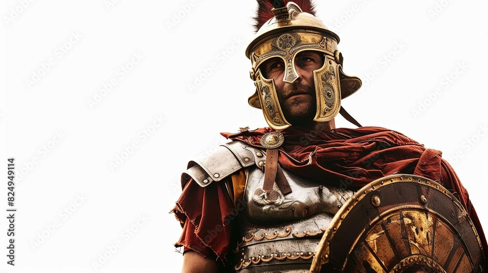 ancient roman soldier in full armor isolated on white background ...