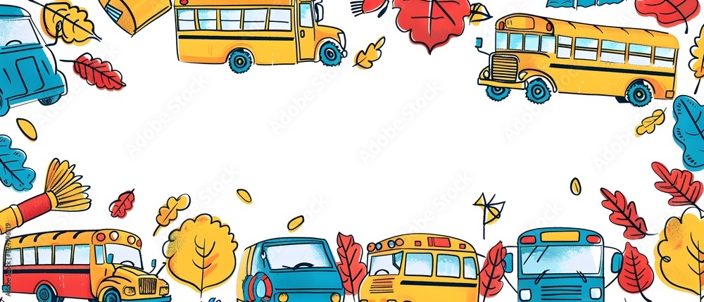 Ilustração Colorful Doodle School Bus Border Design with Empty ...