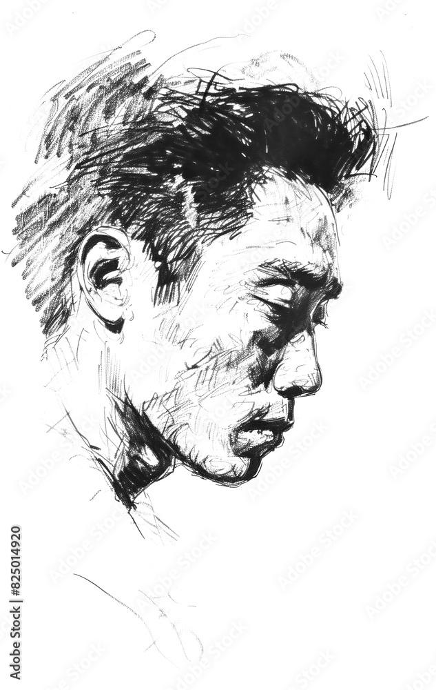 portrait of a handsome young Asian man. Doodle pencil drawing style ...