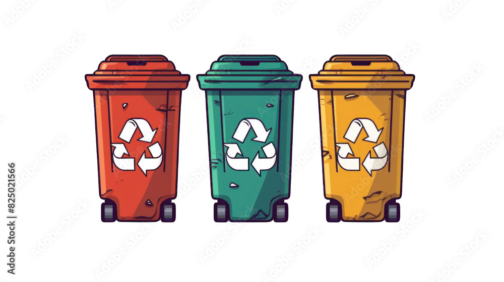 Illustration of three recycling bins in red, green, and yellow colors ...