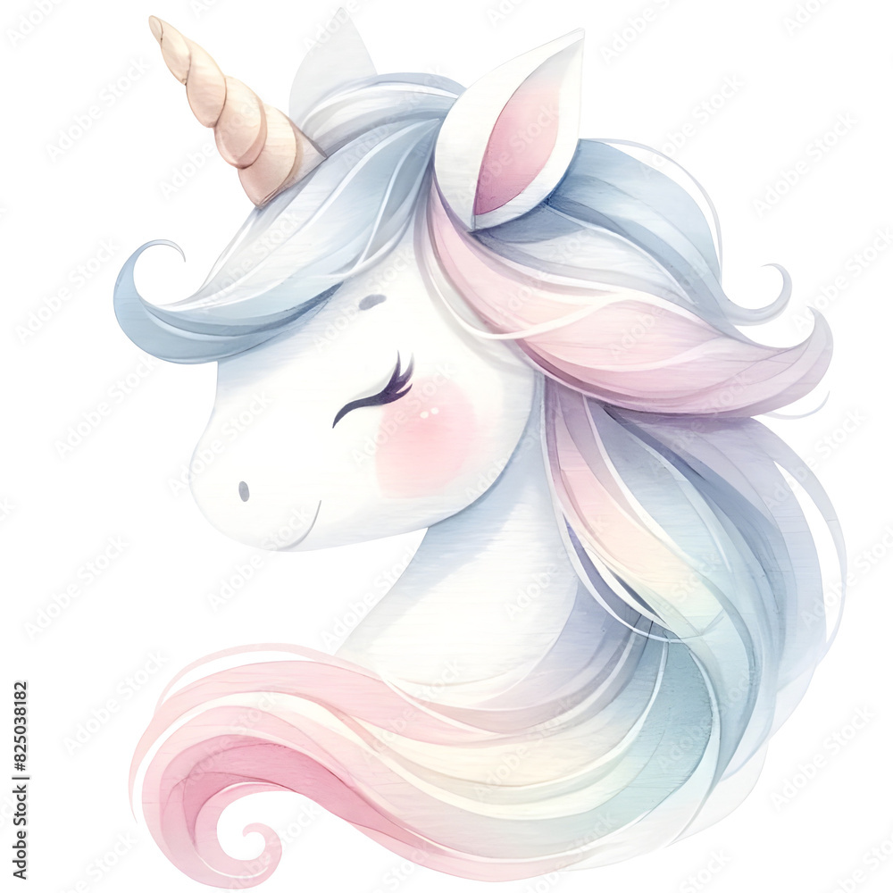 Stock-Illustration „Watercolor unicorn clipart. Magical unicorn clip ...
