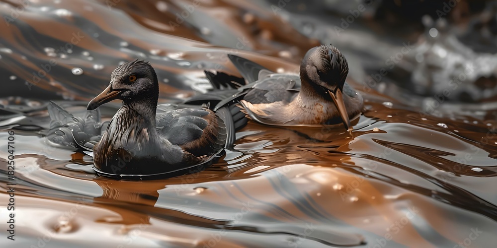 Image of oil spill affecting seabirds illustrating harmful effects of ...