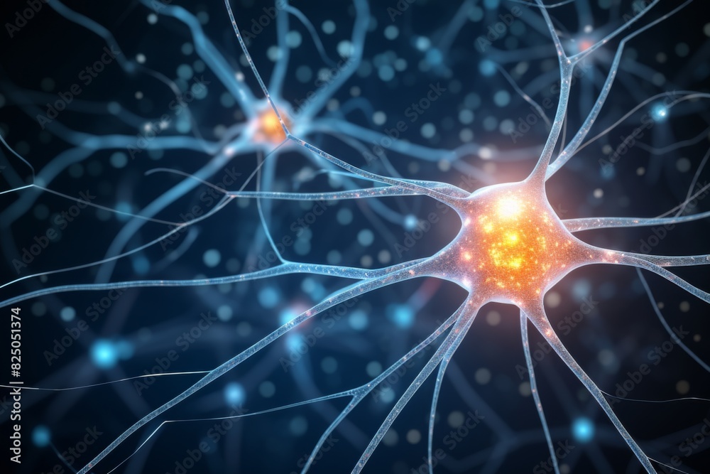 Complex Neural Network Illustration with Central Node and Branching ...