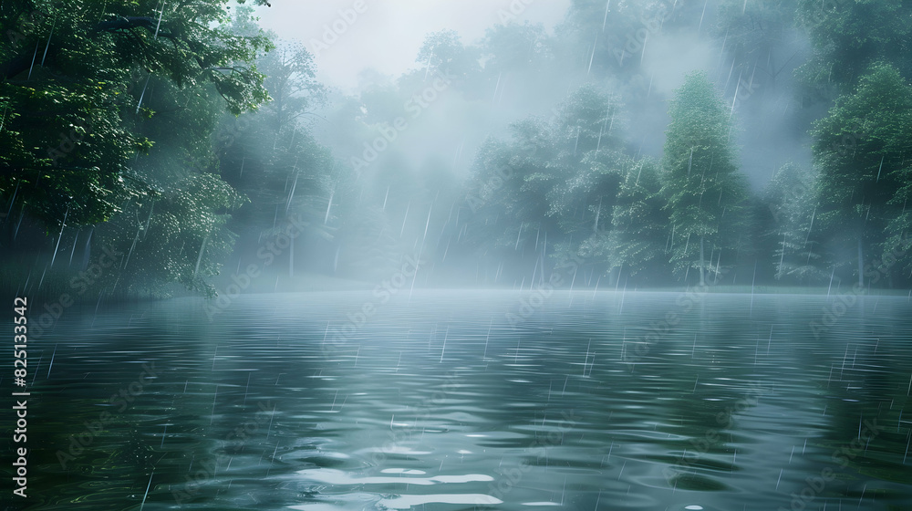 Foggy Lake in Rain: High Resolution Image Capturing a Serene Moment ...
