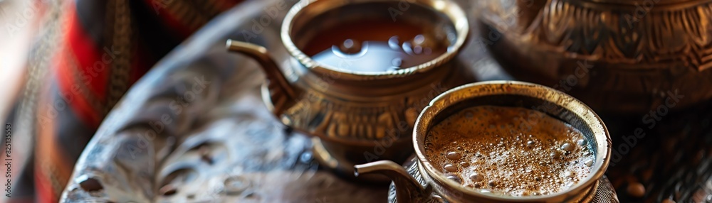 Ethiopian coffee ceremony, traditional clothing, intricate coffee sets ...