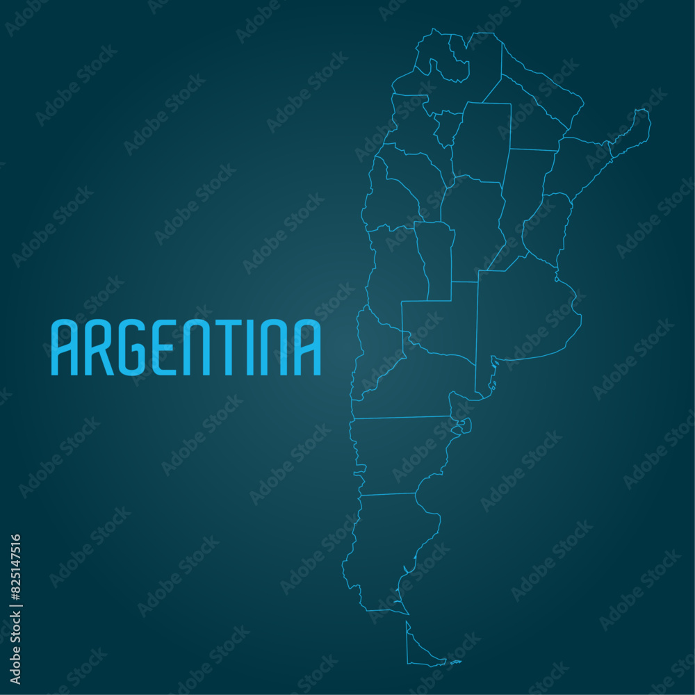 Complete map of Argentina, in South America, with all states and ...