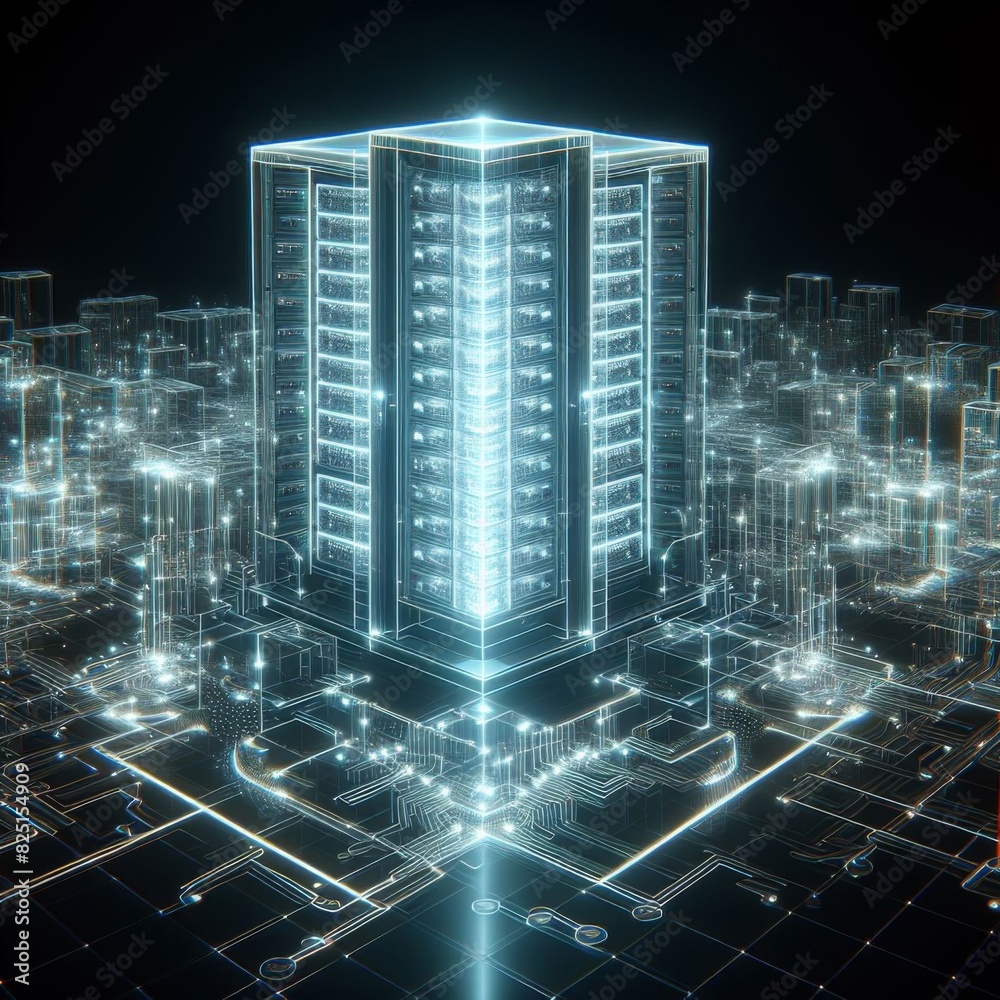 Futuristic Quantum Computing Data Center High Tech Server Room With