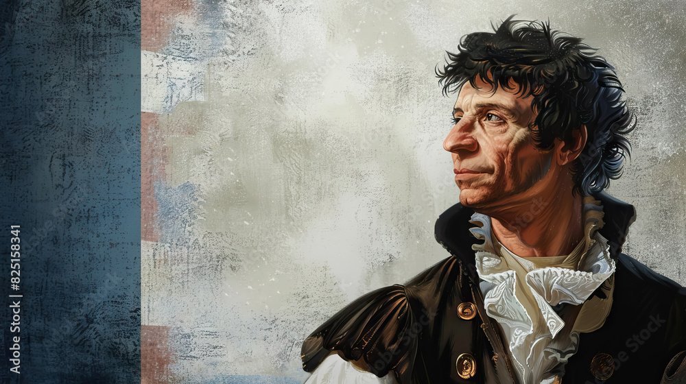 Jean-Paul Marat, with copy space, blue white and red france flag color ...