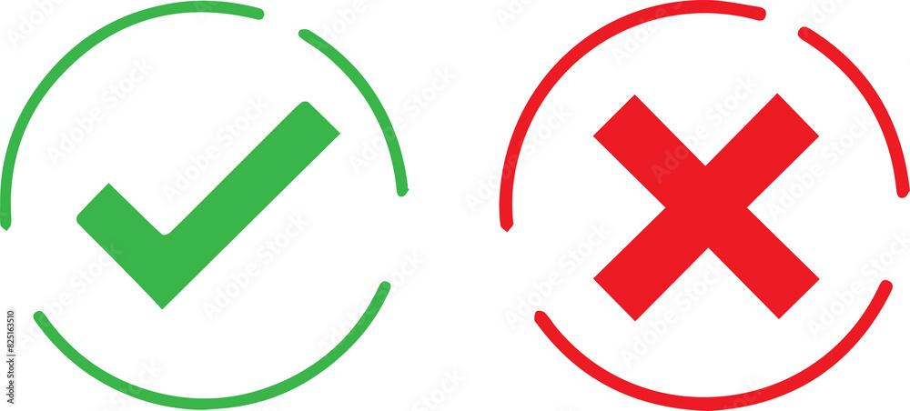 Green checkmark tick and red X icons. Stock Photo | Adobe Stock