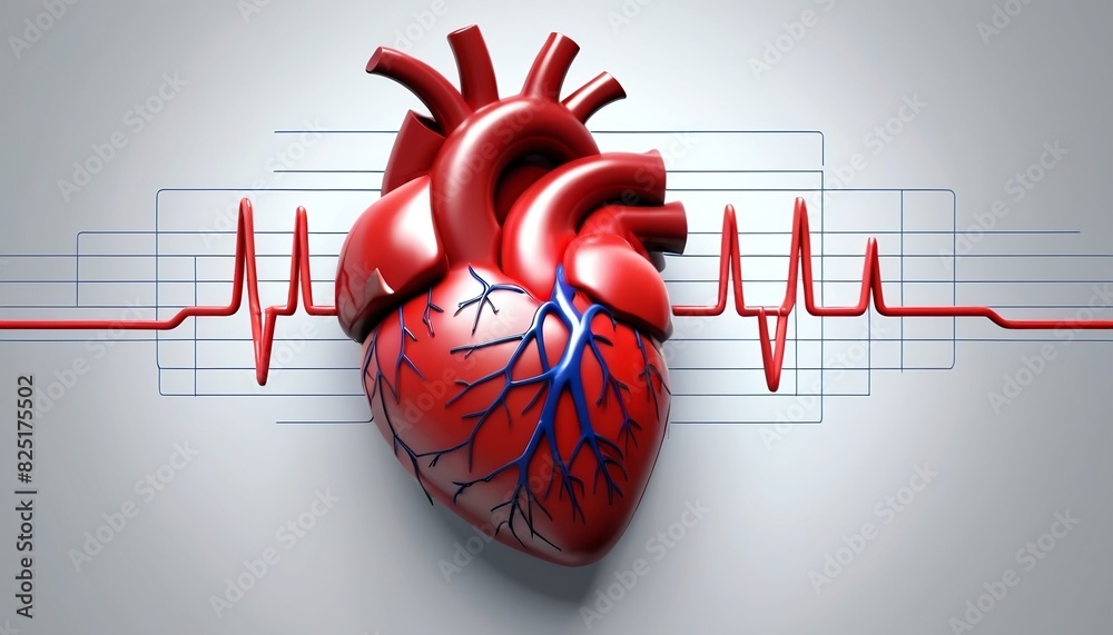 Anatomy of human heart on ecg medical background. 3d render. Cardiology ...