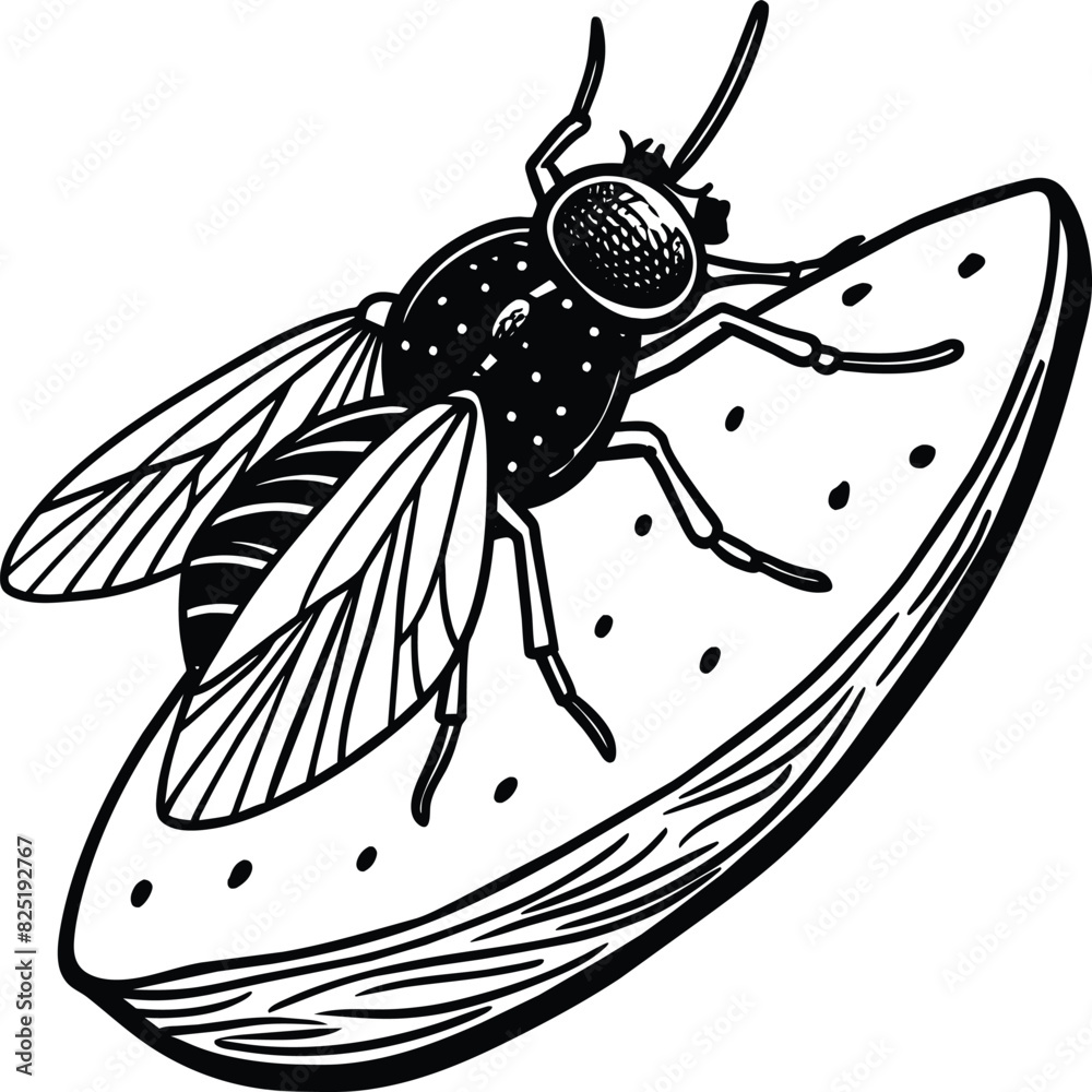 A fly craw linocut. Hand drawn sketch of fly. Retro realistic animal ...