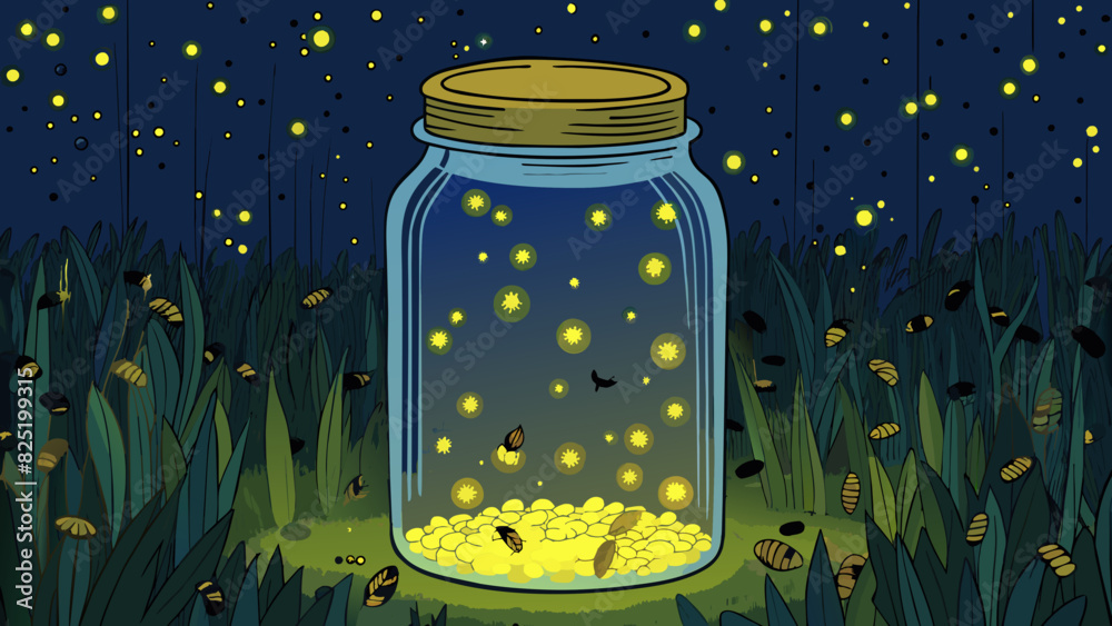A jar filled with a million fireflies their soft glowing lights ...