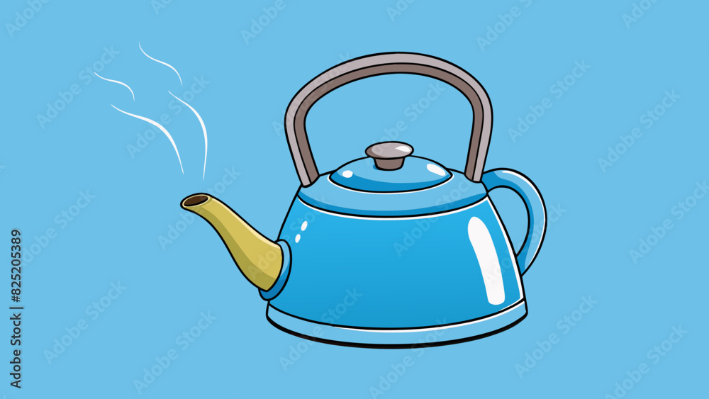 A teapot with a spout pouring out a steady stream of boiling water. The ...