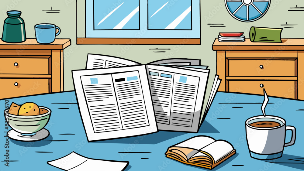 The newspaper lay spread out on the kitchen table its crisp pages ...