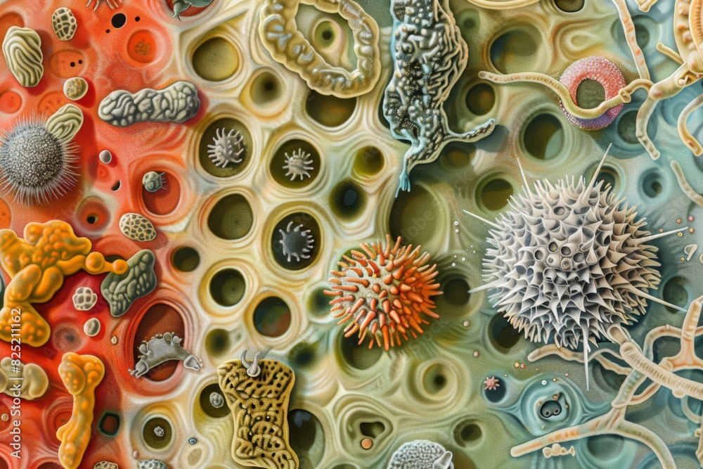 Microscopic Germs on Human Skin: Detailed Illustration Emphasizing ...