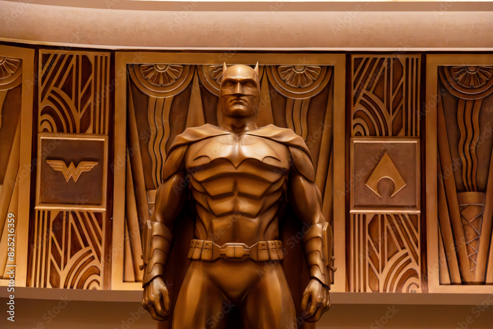 Abu Dhabi, UAE - April 24, 2024: Detailed statue of Batman, a fictional ...