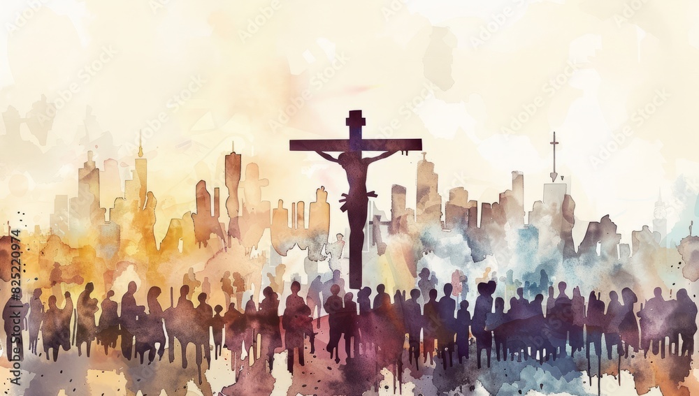 Jesus dies on the Cross.The Crucifixion and Death of Jesus.Digital watercolor painting. Stock ...