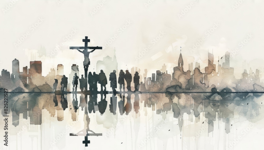 Jesus dies on the Cross.The Crucifixion and Death of Jesus.Digital watercolor painting. Stock ...