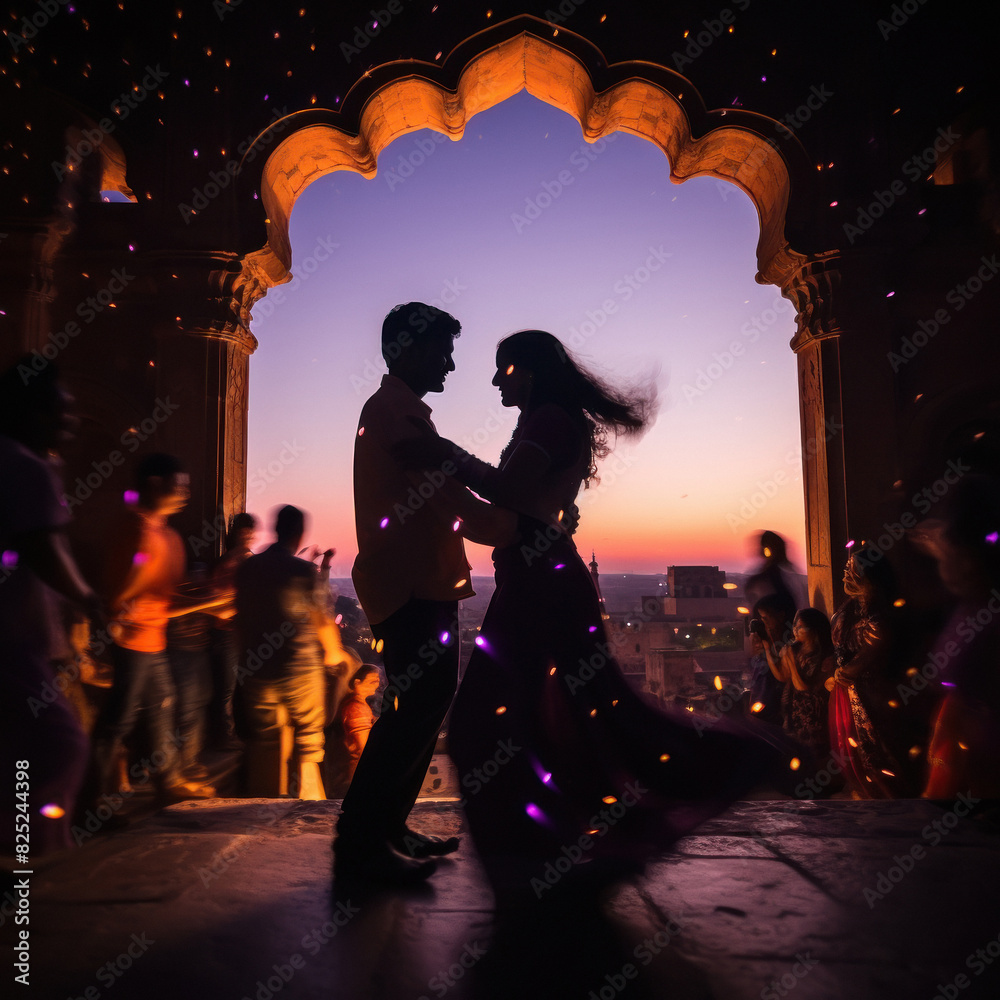 indian couple dancing between an old fort Stock Photo | Adobe Stock