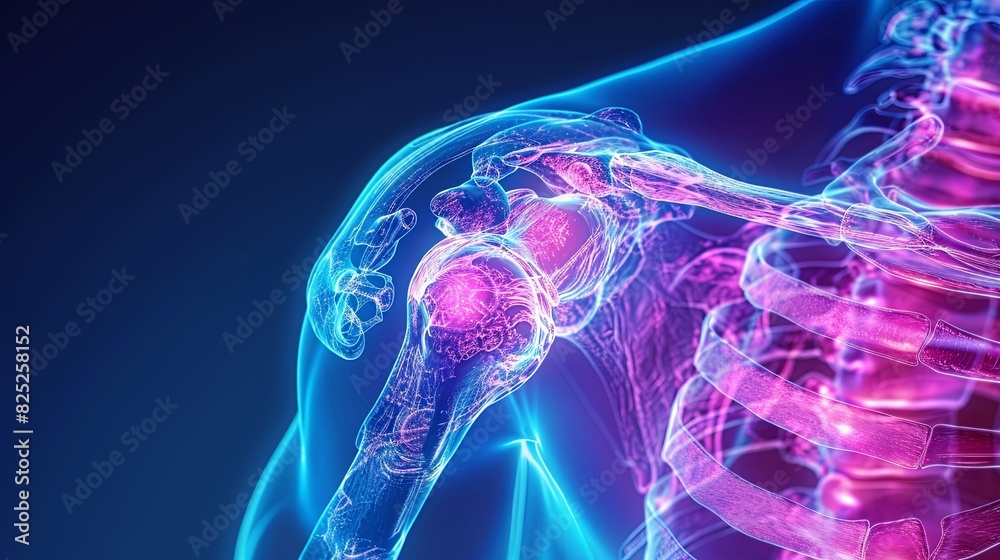 3D X-ray view of shoulder pain caused by rotator cuff injury Stock ...