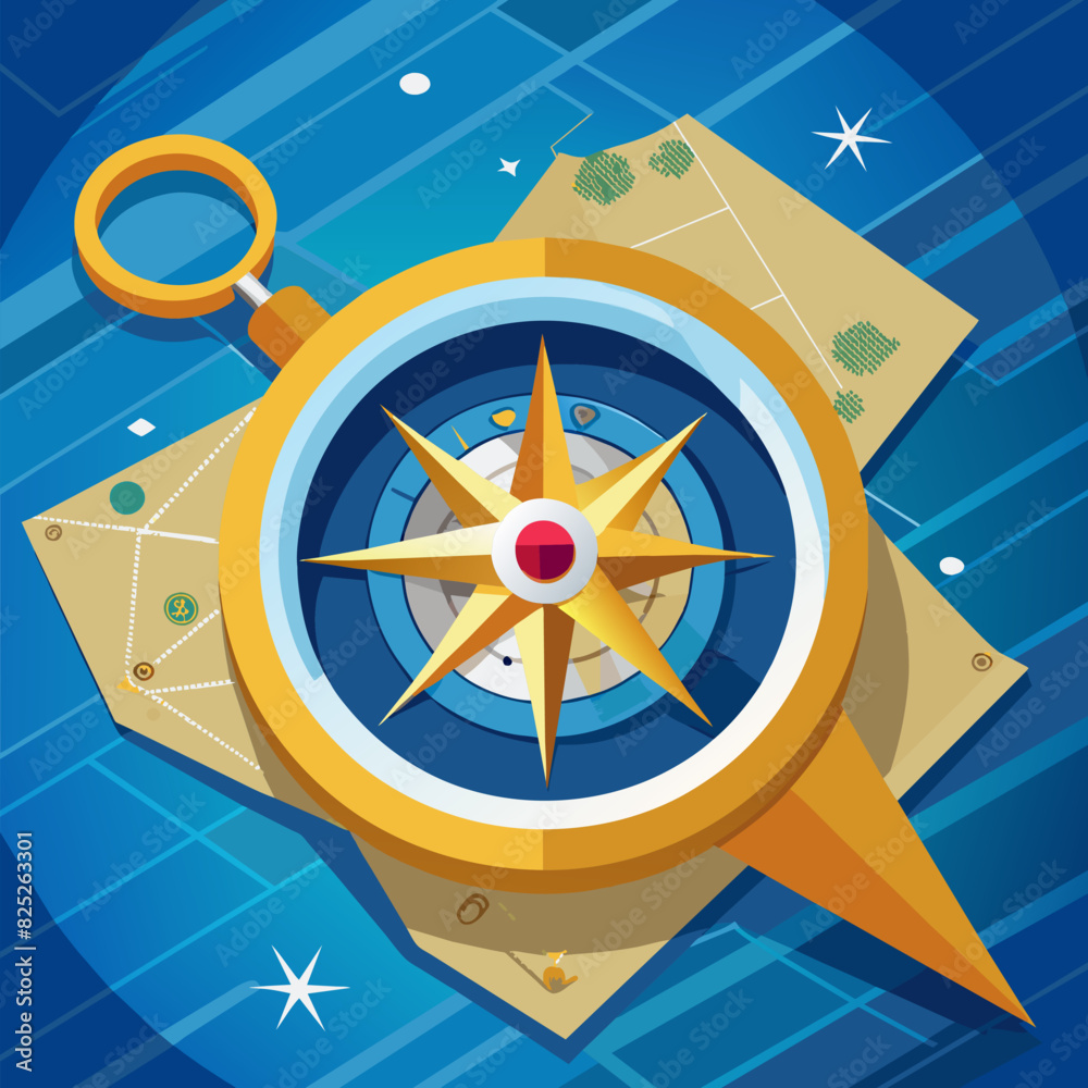 Old Antique Compass on a Paper Map Blue Gold background wallpaper ...