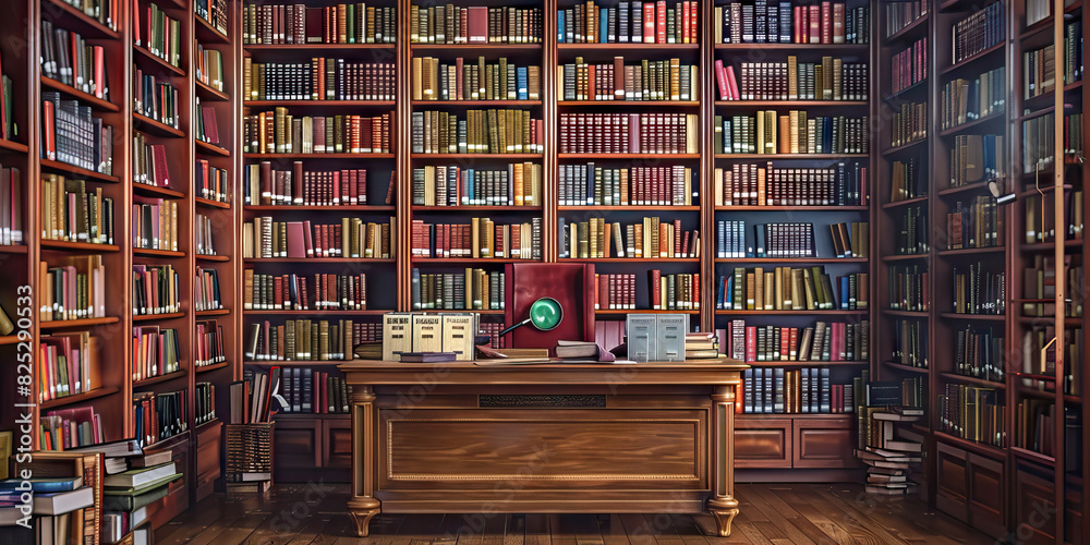 Librarian's Reading Room: A cozy desk surrounded by bookshelves in a ...