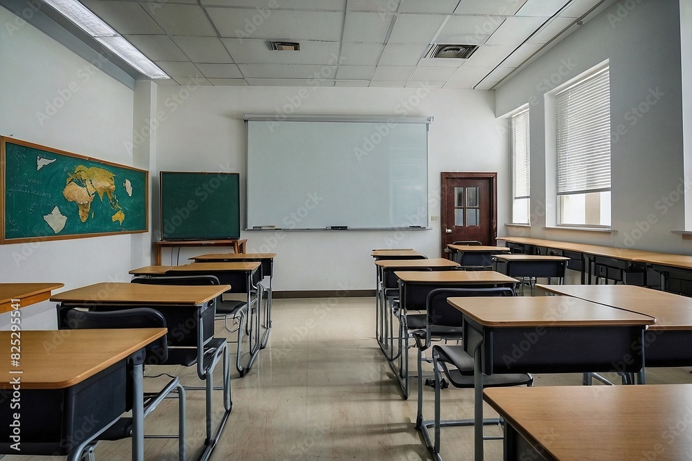 Educational classroom setup with a solid white background Stock ...