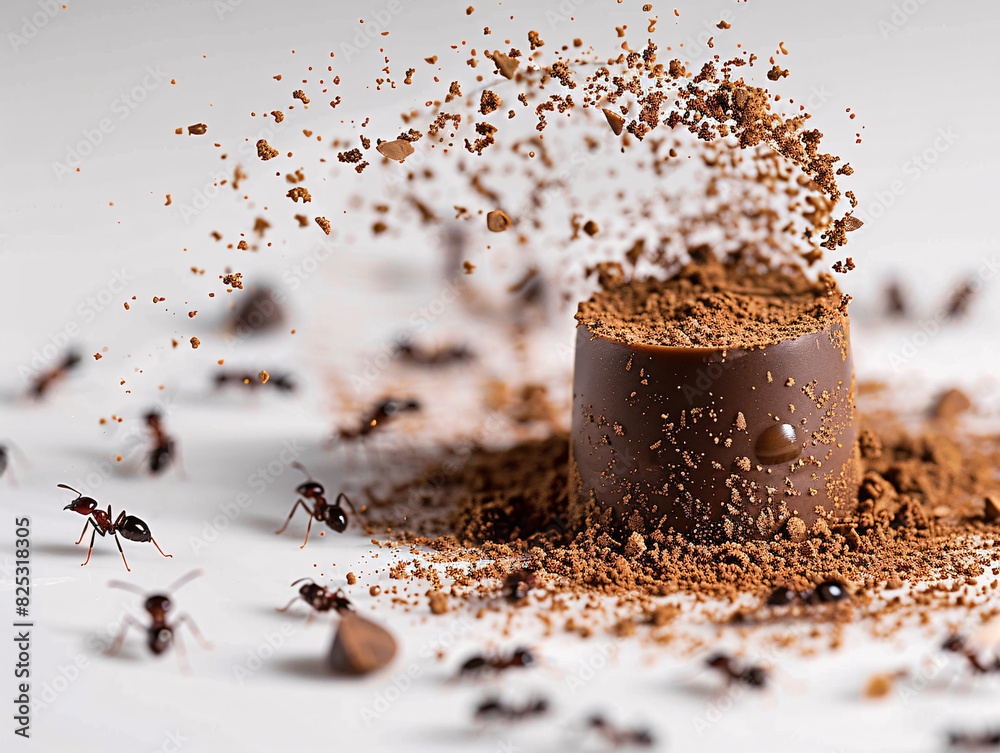 Edible ants sprinkled over a chocolate dessert, in a fine dining ...