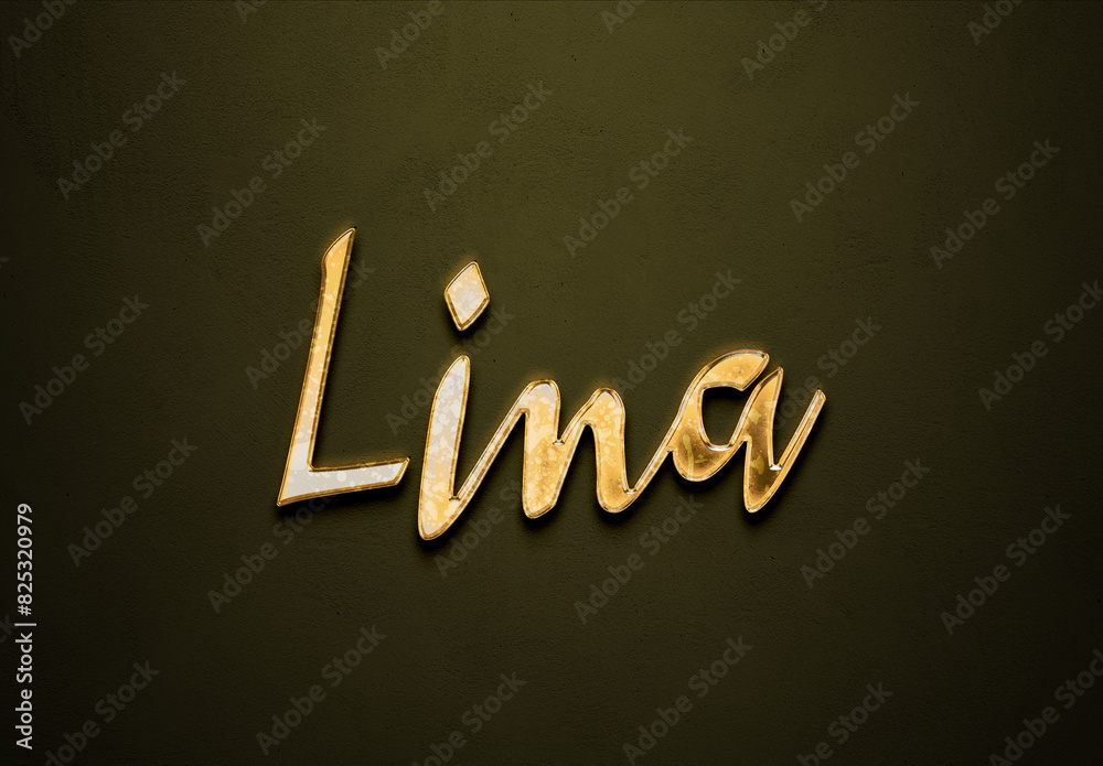 Old gold text effect of Arabic name Lina with 3D glossy style Mockup ...