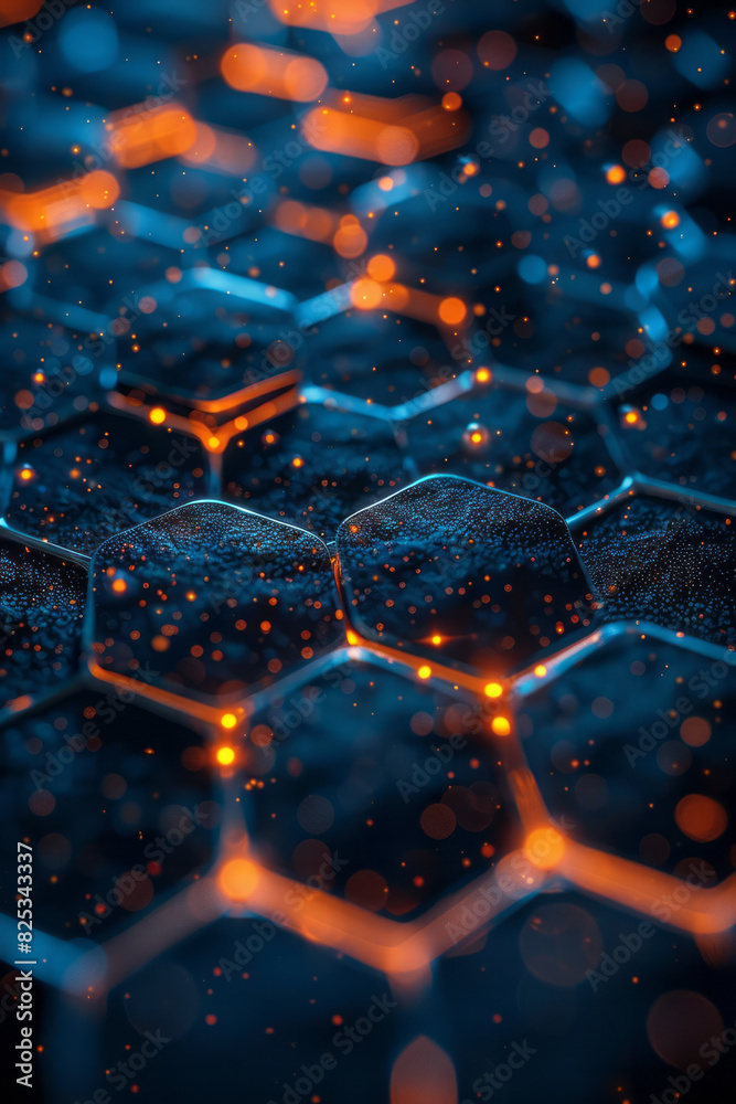 Abstract Isometric Hexagonal Grids With Molecular Icons Creating A Cohesive Design Stock