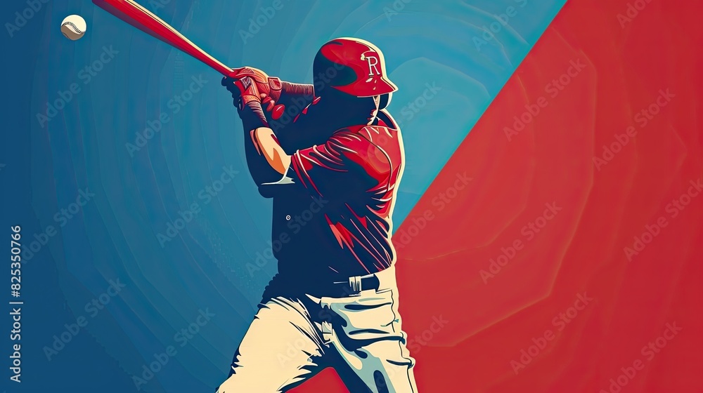 Poster illustration, basic simplified 3D baseball logo with a batter ...