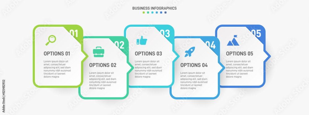 Horizontal progress bar featuring 5 arrow-shaped elements, symbolizing ...