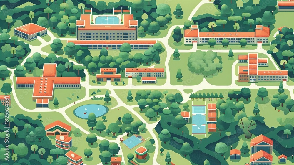 Picture campus map with buildings and pathways Stock Illustration ...