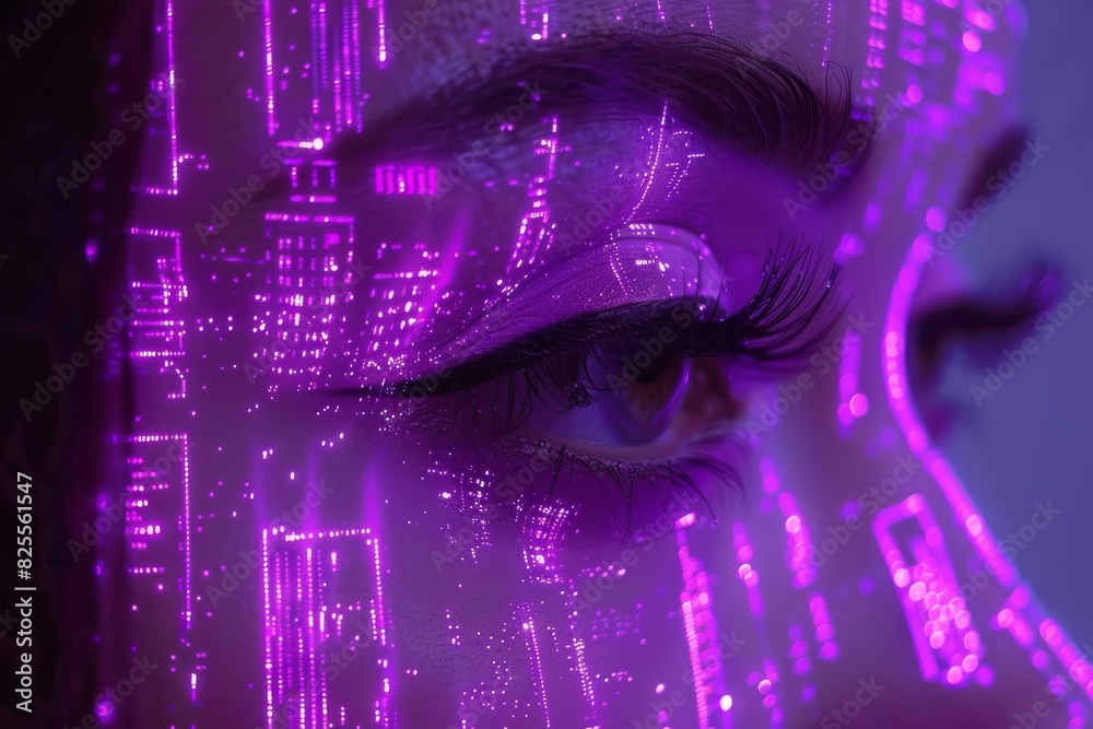 Deep purple eye with vivid urban reflections, hinting at night time ...