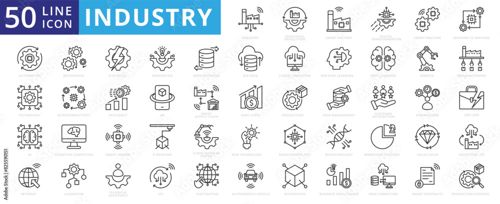 Industry 4.0 icon set with industrial revolution, smart factory ...