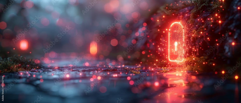 Glowing red lock symbol in a fantasy landscape representing the dangers ...