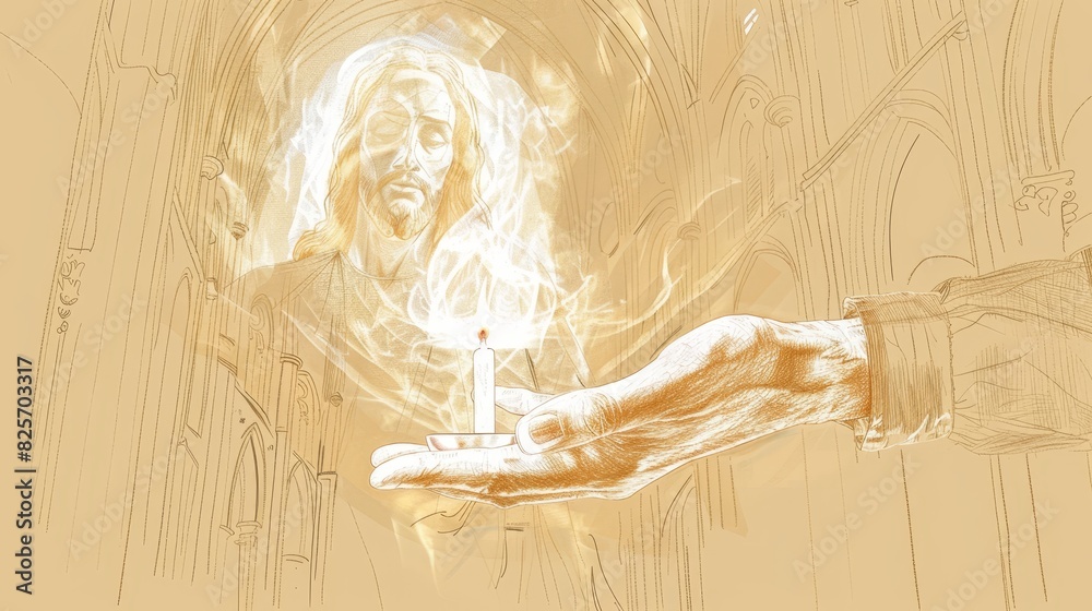 Devotion and Prayer: Person Lighting Candle with Jesus's Image ...