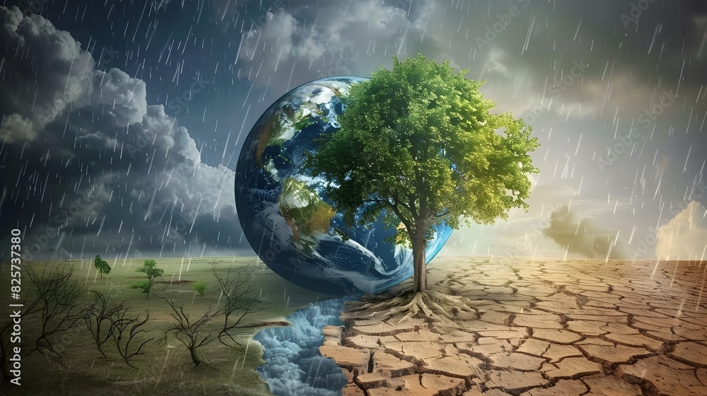 Resilient Earth A Flourishing Tree Emerging from a Parched Globe ...