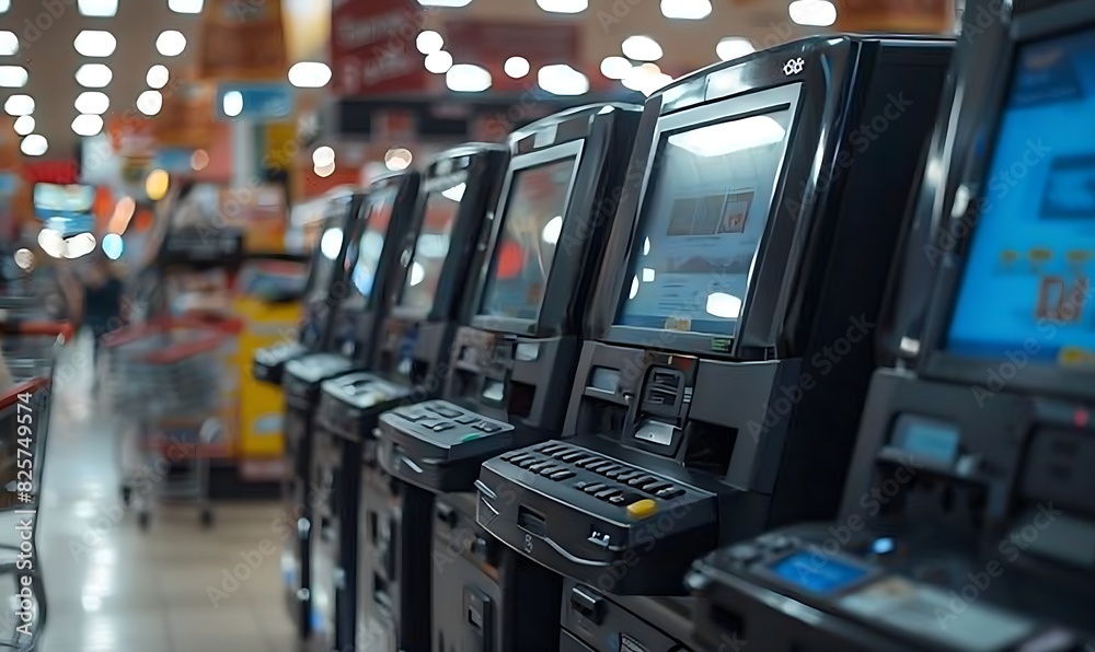 ATMs with modern design and user-friendly features lining the bright ...