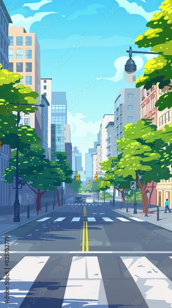 Cartoon crosswalk. City streets intersections with no automobile ...