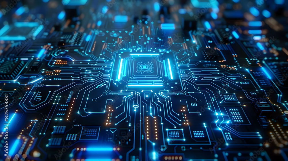 Intricate Blueprint-like Digital Technology Landscape with Luminous ...