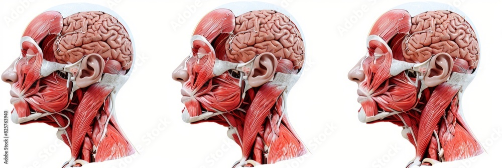 3D realistic illustration of the neck muscular system on a white ...