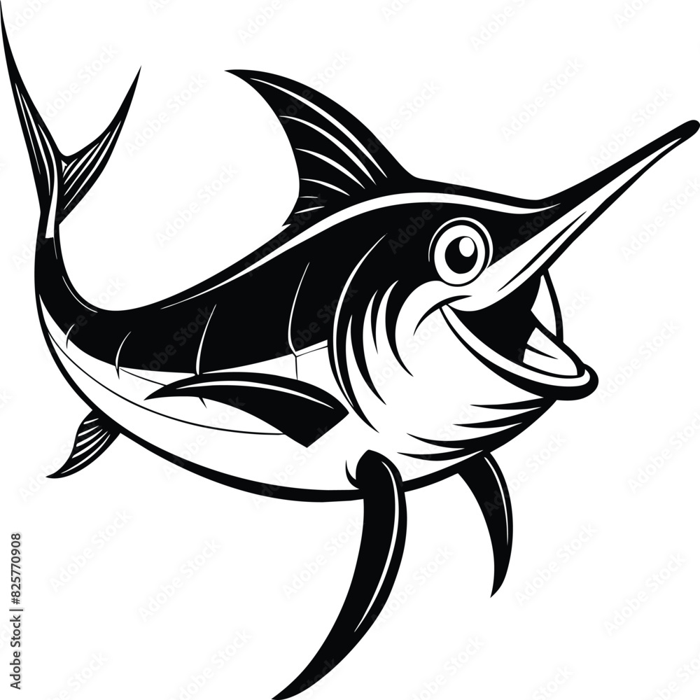 Marlin Swordfish illustration in black clipart style blue marlin vector ...