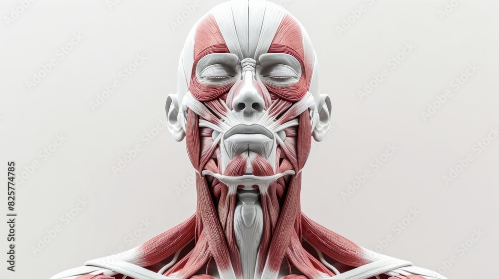 3D realistic illustration of the neck muscular system on a white ...