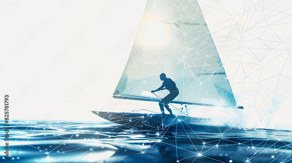 Abstract sailing illustration - A sailor steering his sailboat on the ...