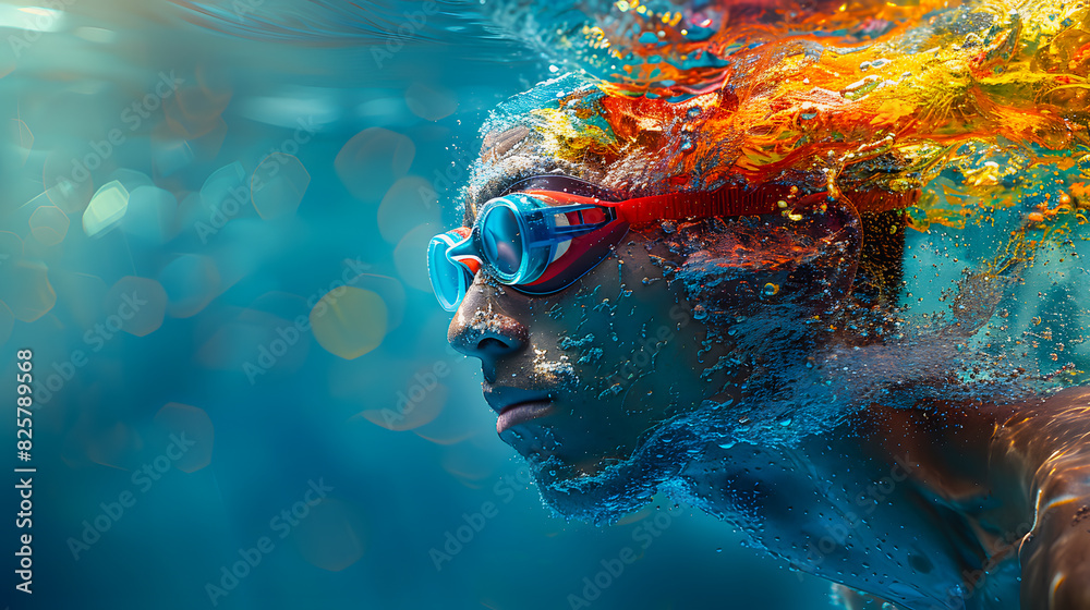 Ilustración de Stock Swimmer wearing a swimming cap and goggles during ...