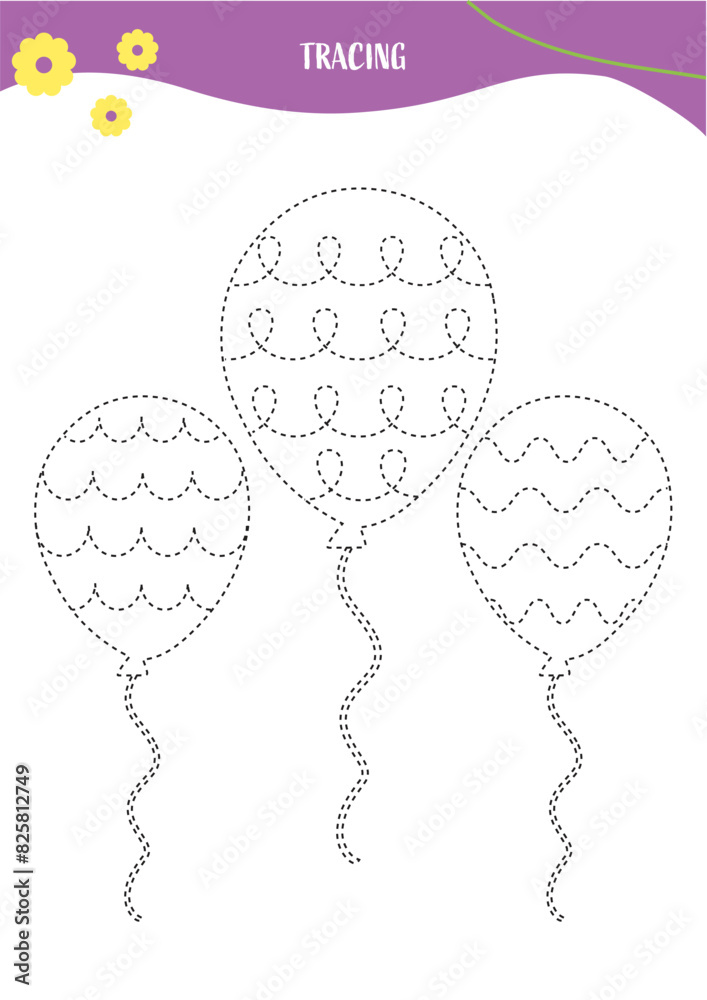 Balloon Trace and color | Basic Tracing for kids. Preschool tracing ...