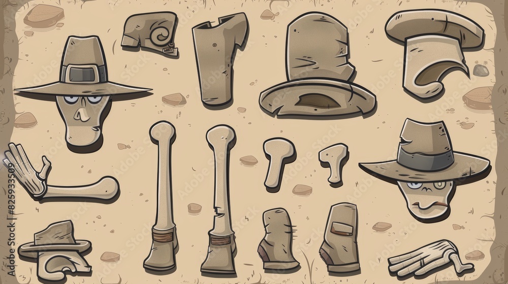 Vintage cartoon limbs set: feet, limbs, faces, and hat. Cartoon funny ...