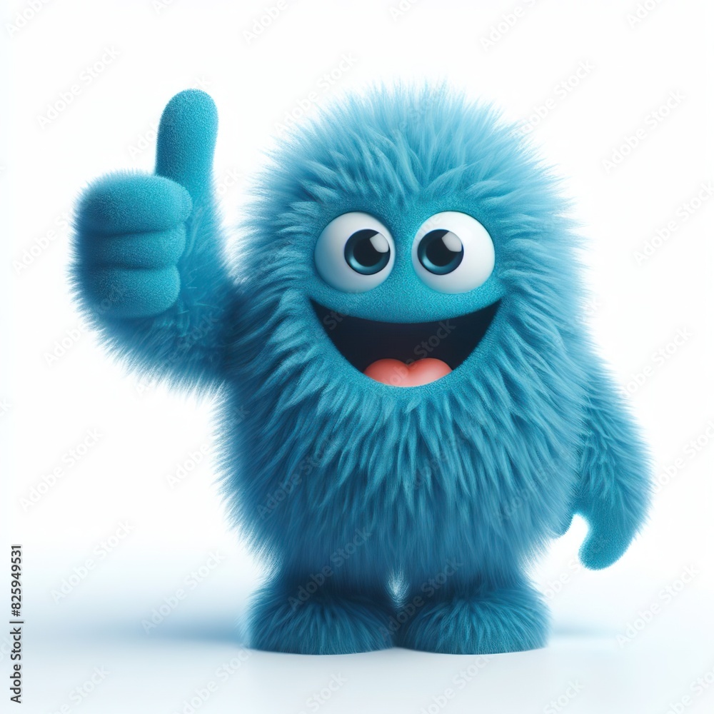 Blue monster that is Very very soft and fuzzy. giving thumbs up, white ...