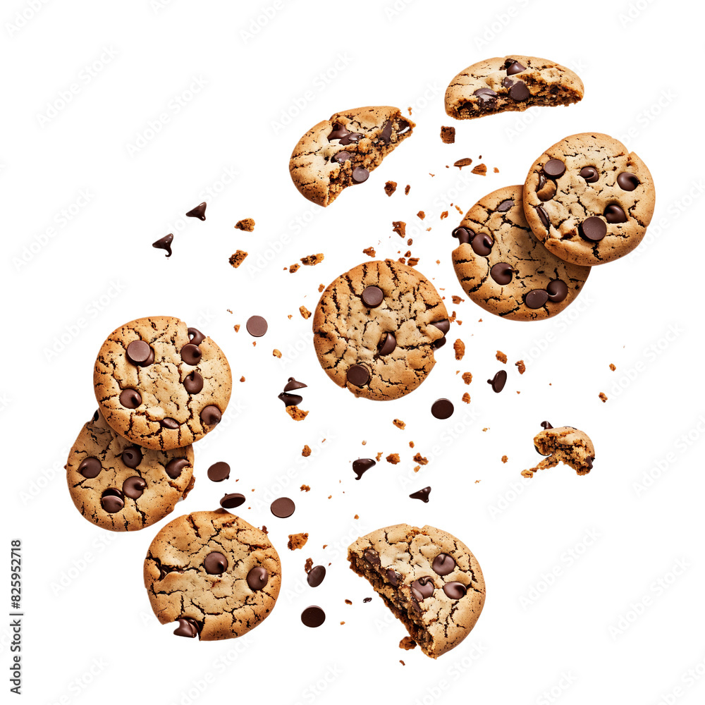 Flying Chocolate Chip Cookies with Crumbs, chocolate chip cookies png ...